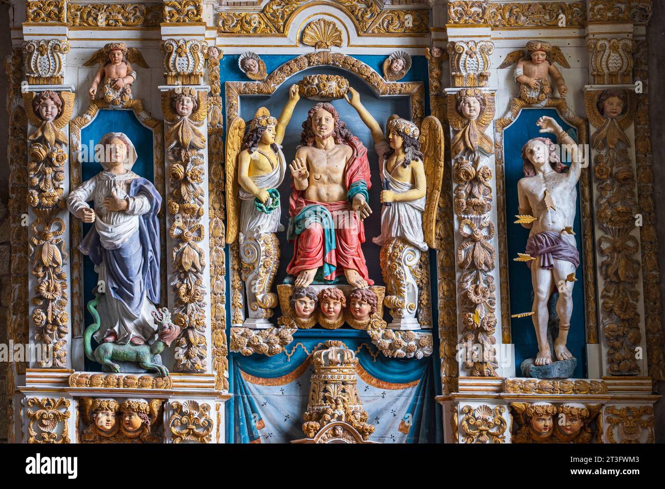 France, Finistere, Commana, parish close, Saint-Derrien church, 17th ...