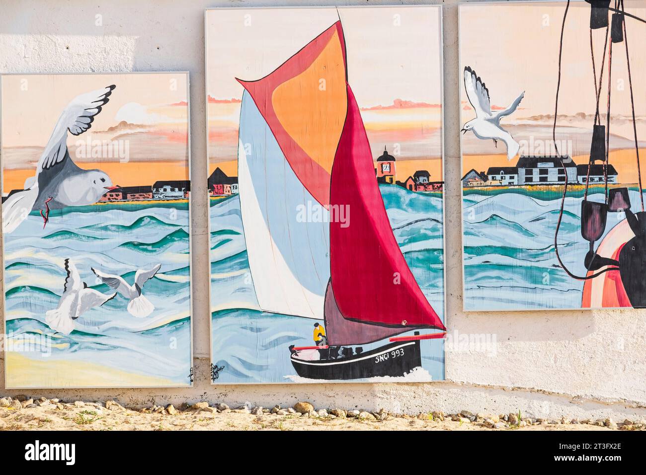France, Loire-Atlantique, Guerande peninsula, Piriac-sur-Mer, mural in ...