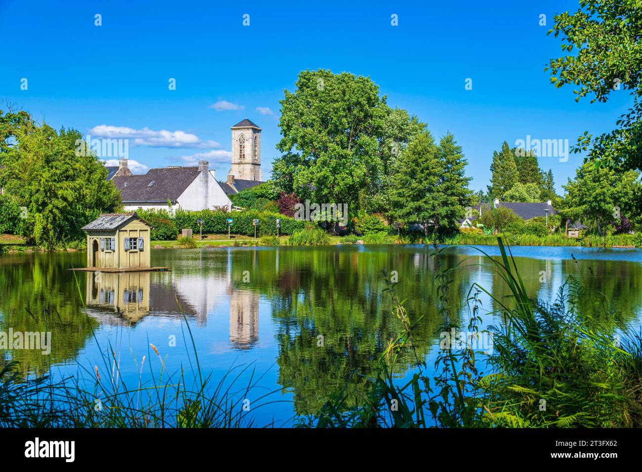 France, Morbihan, La Vraie Croix, pond of La Vraie Croix and Saint ...