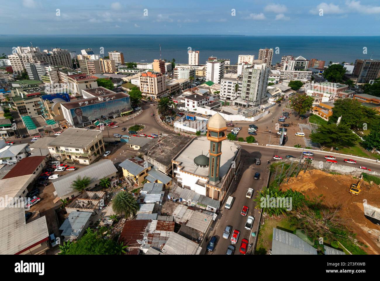 Gabon, Libreville, Petit Paris district, election poster for Omar Bongo ...