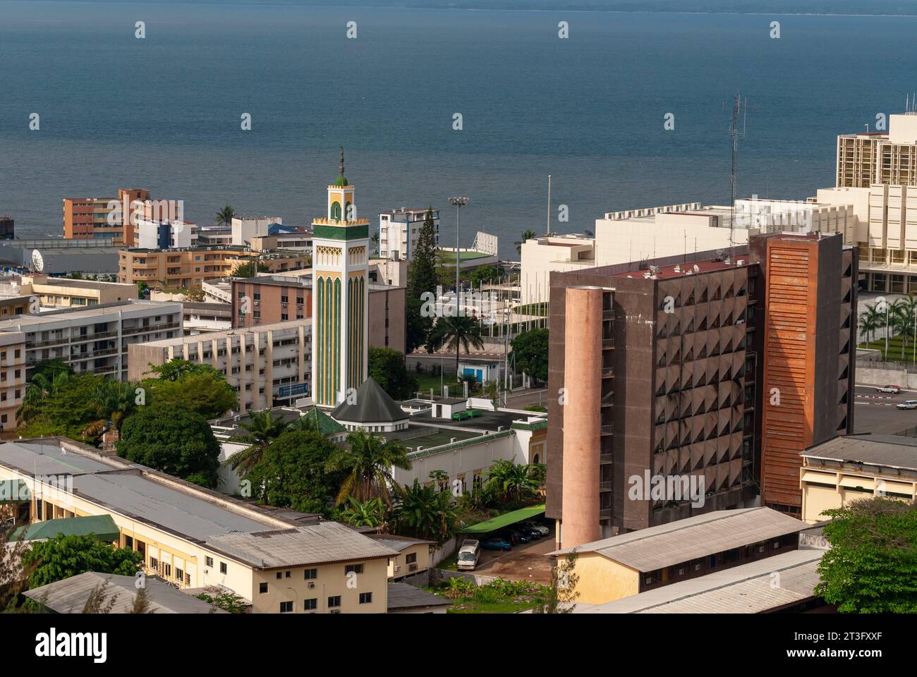 Gabon, Libreville, presidential palace, mosque Hassan II (aerial view ...