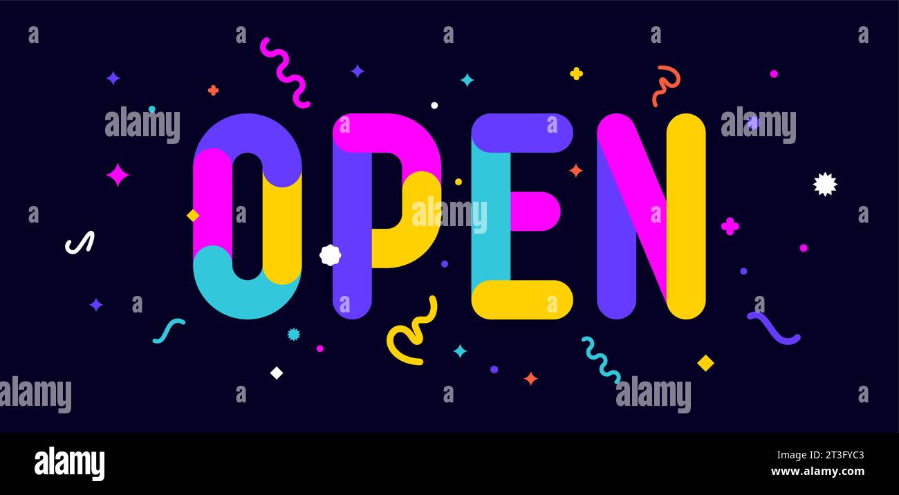 Open. Greeting card, banner, poster and sticker, holiday geometric ...