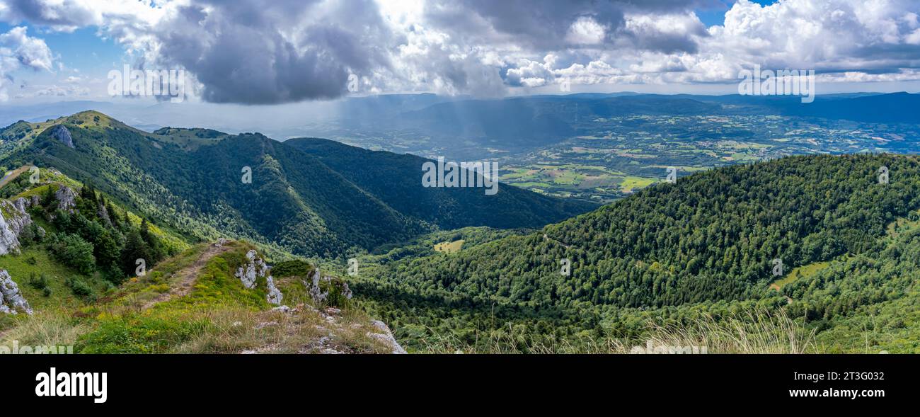 Grand Colombier Pass. View of the Col Du Grand Colombier, the forest ...