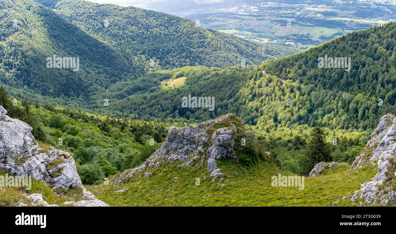Grand Colombier Pass. View of the Col Du Grand Colombier, the forest ...