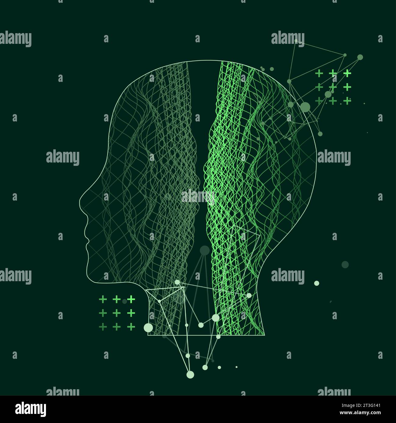 Outline of a human head with an abstract wave. Plexus effect. Vector ...
