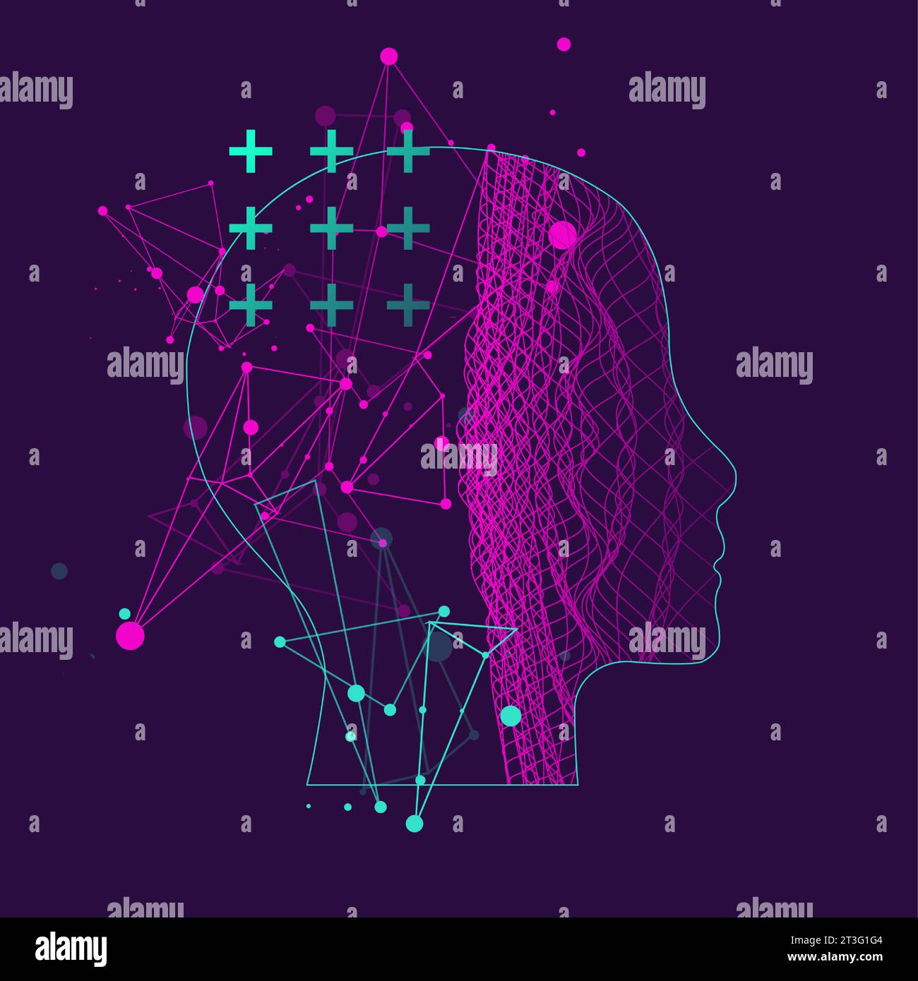 Outline of a human head with an abstract wave. Plexus effect. Vector ...