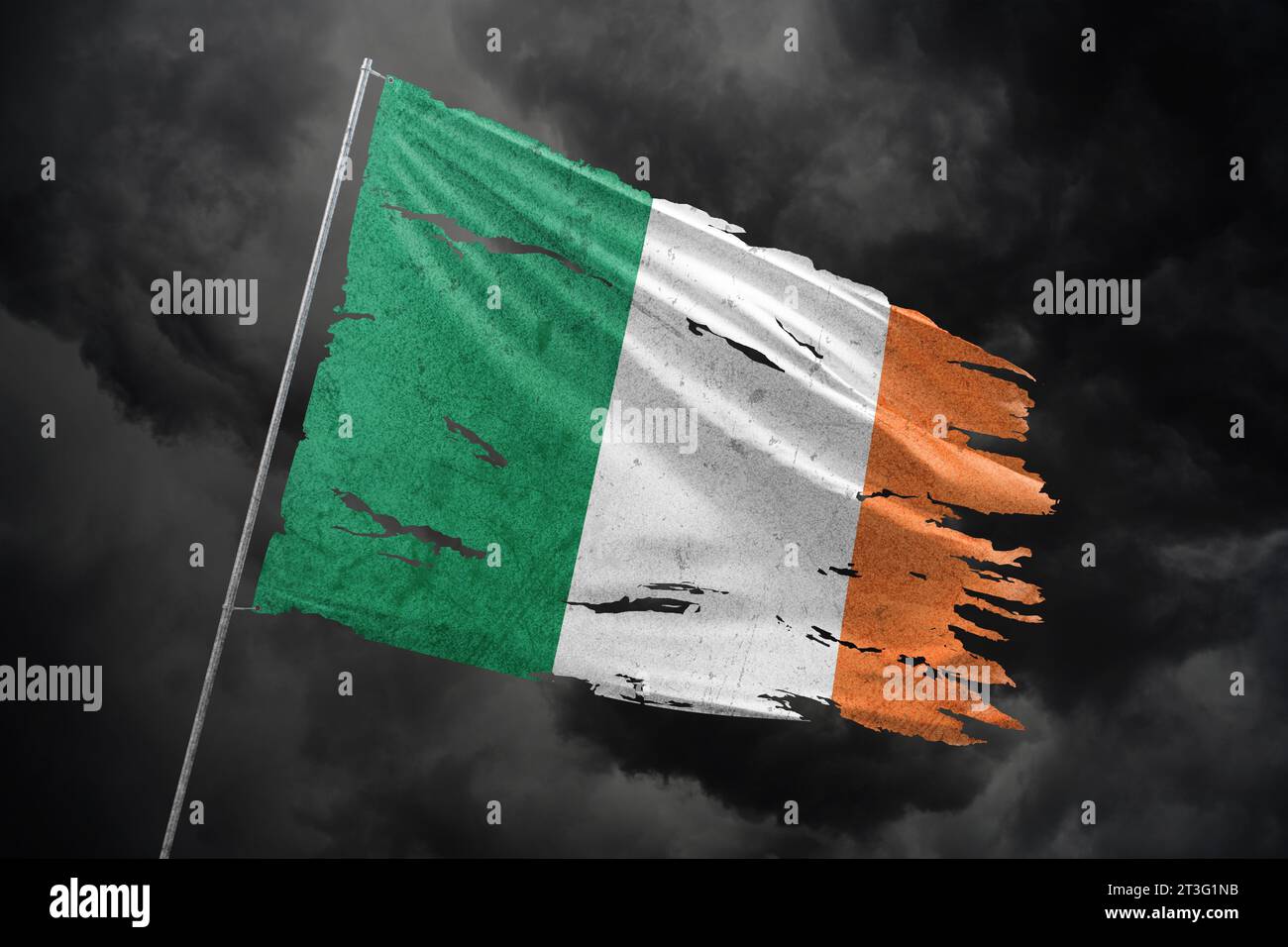 Ireland torn flag on dark sky background Stock Photo - Alamy