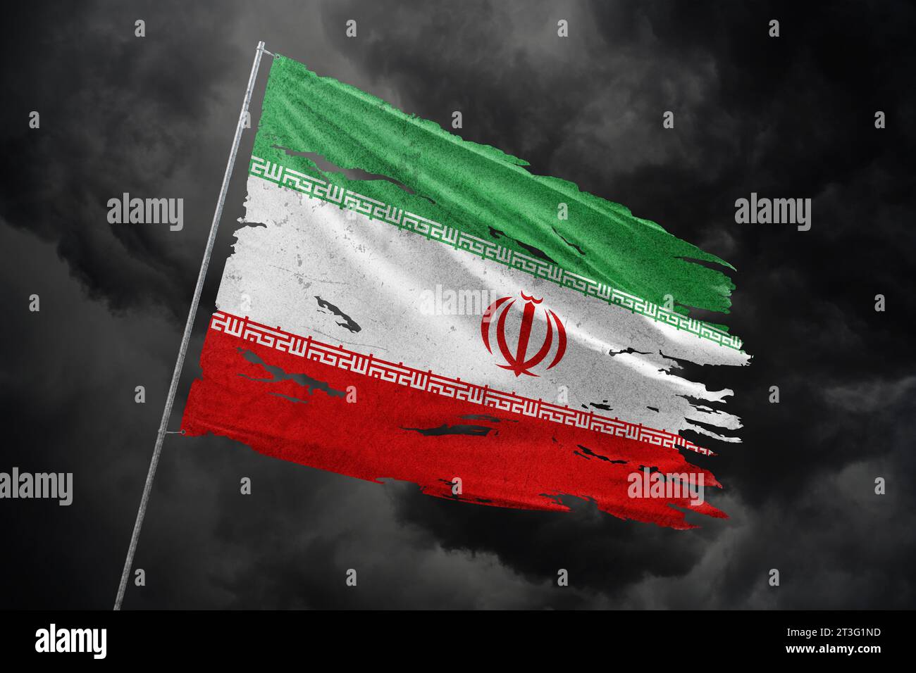 Iran torn flag on dark sky background Stock Photo - Alamy