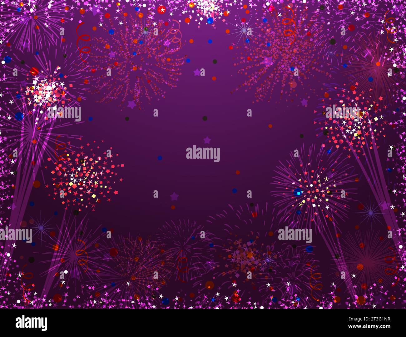 Holiday background. Purple color, glittering confetti, shiny fireworks ...