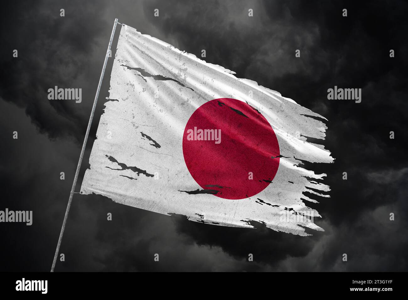 Japan torn flag on dark sky background Stock Photo - Alamy