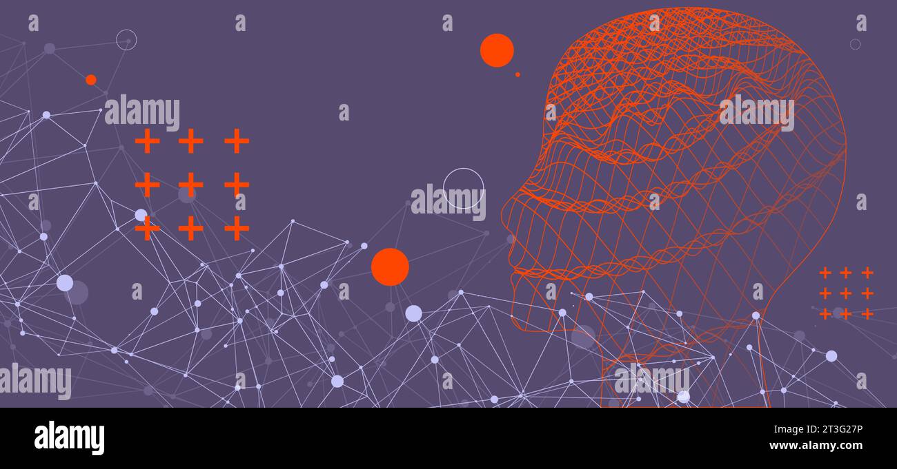 Outline of a human head with an abstract wave. Plexus effect. Vector ...