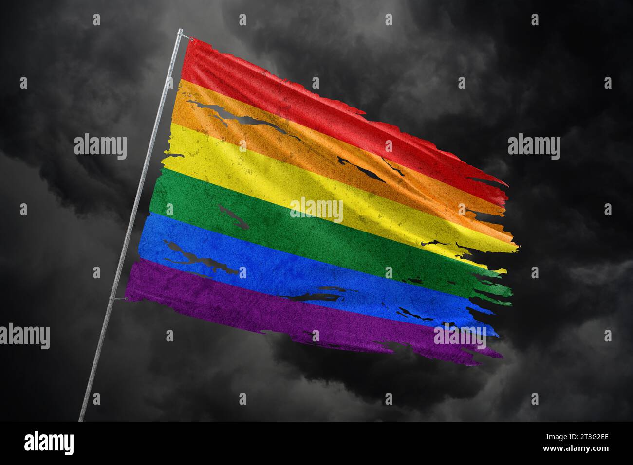 Lgbt torn flag on dark sky background Stock Photo - Alamy