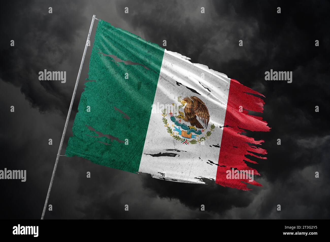 Mexico torn flag on dark sky background Stock Photo - Alamy