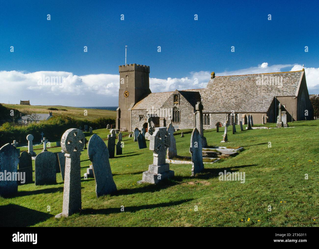 View WNW of St Carantoc's Church, Cornwall, England, UK: rebuilt Norman ...