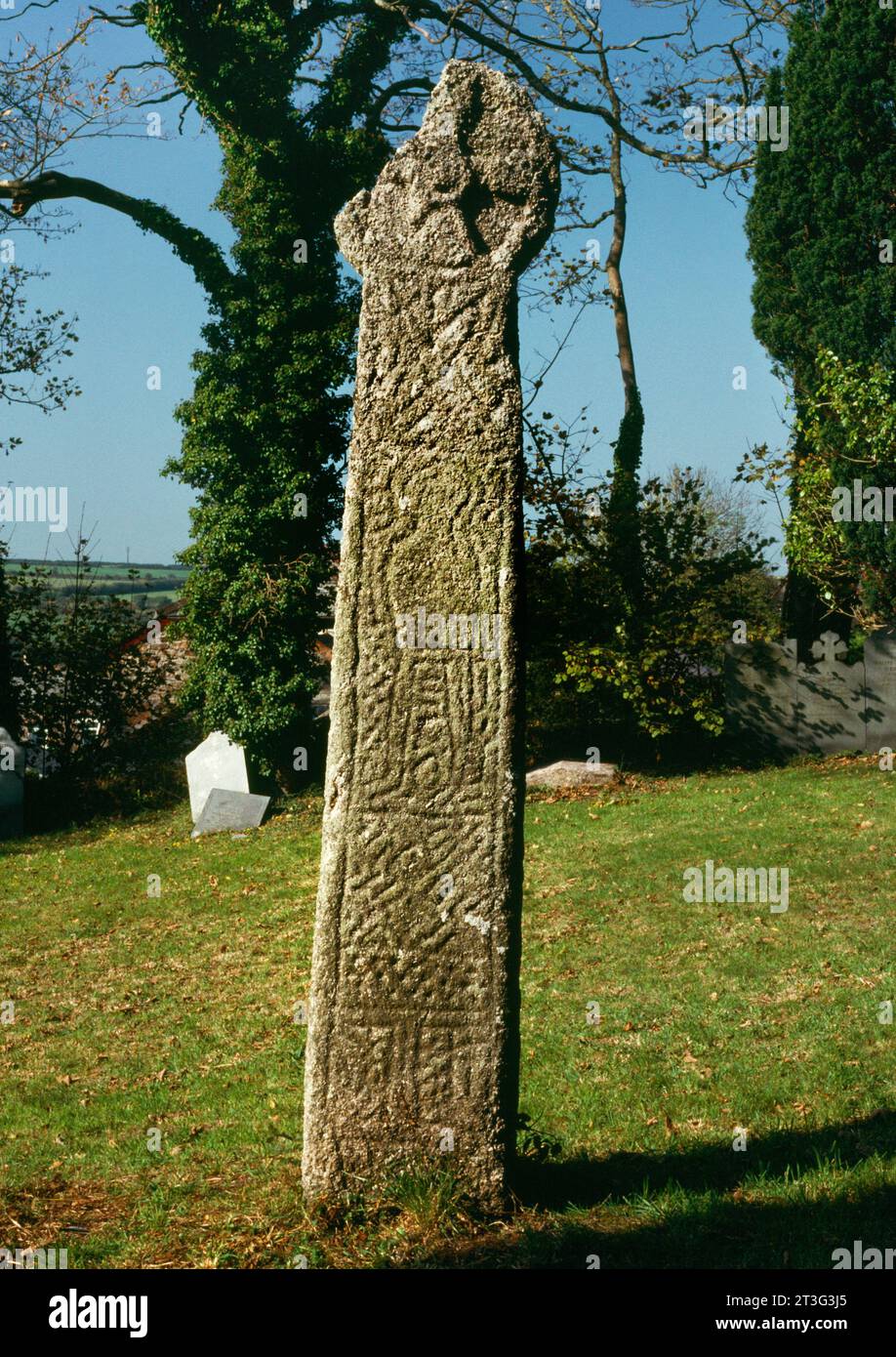 E face of a late Saxon wheel-headed cross N of the church at Lanivet ...