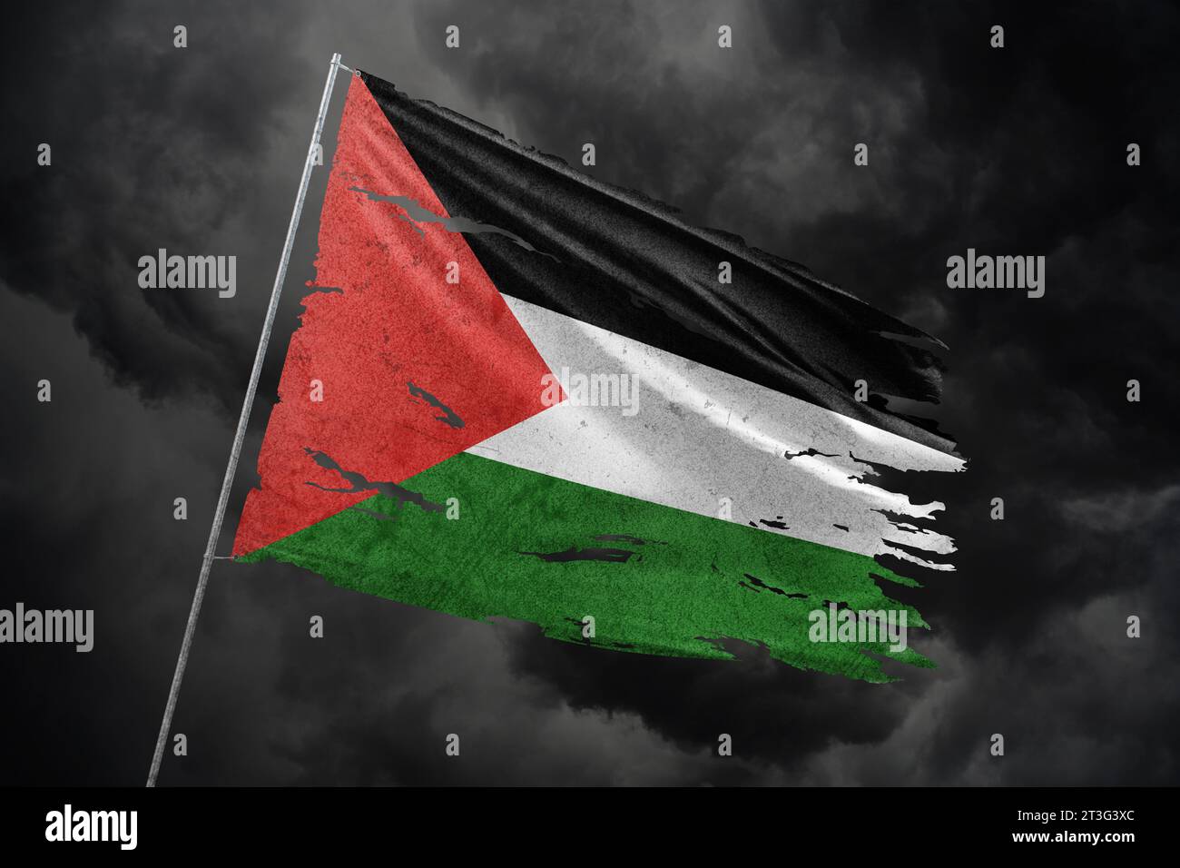 Palestine torn flag on dark sky background Stock Photo - Alamy