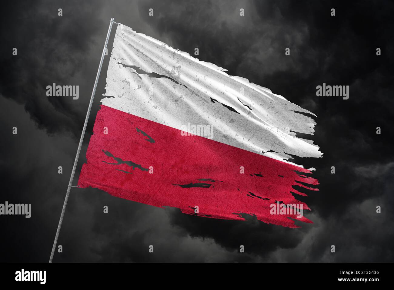 Poland torn flag on dark sky background Stock Photo - Alamy