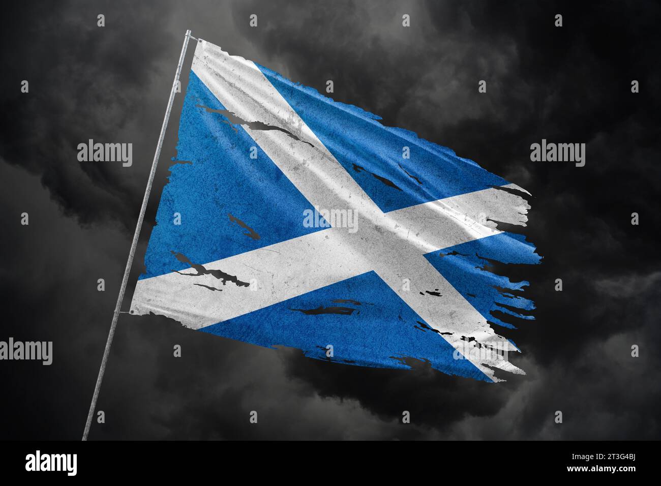 Scotland torn flag on dark sky background Stock Photo - Alamy