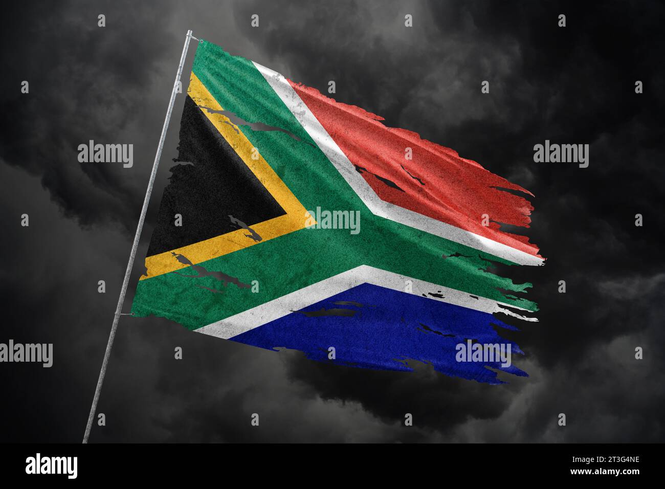 South Africa torn flag on dark sky background Stock Photo - Alamy