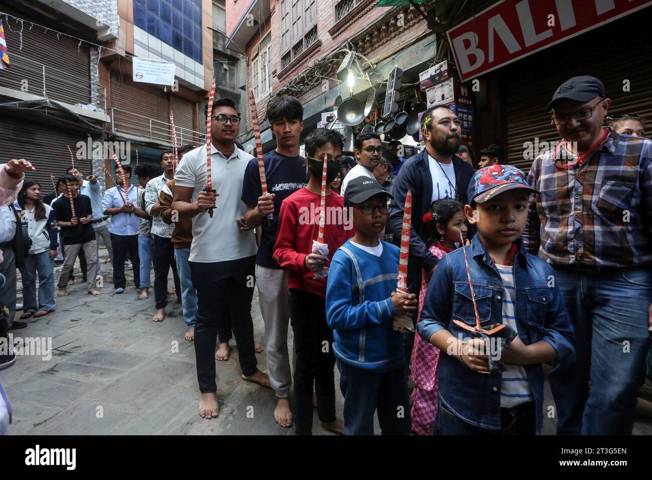 Kathmandu, Bagmati, Nepal. 25th Oct, 2023. Nepali youth carrying sword ...