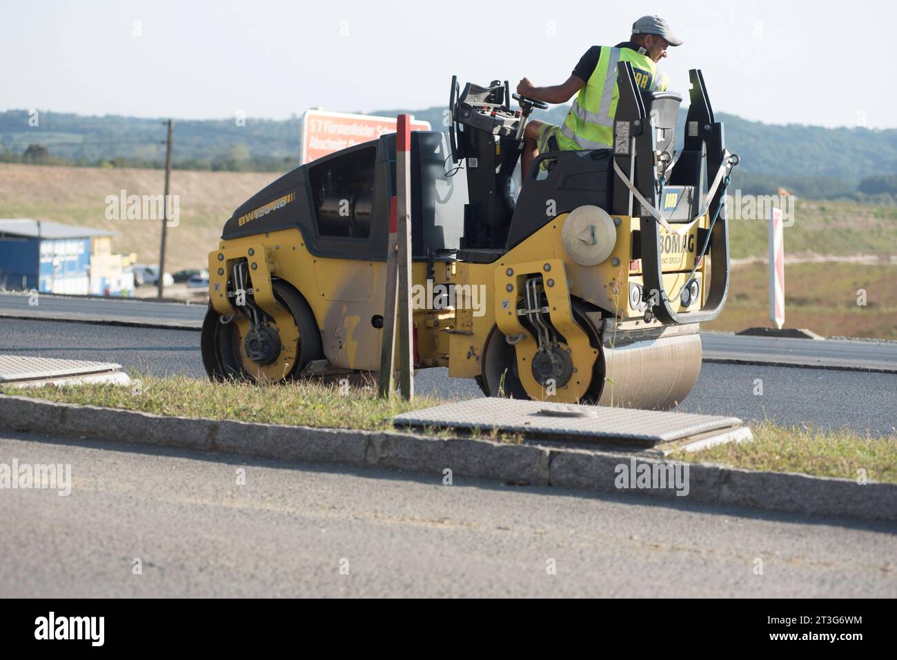 a road roller in the construction work and road work road roller in ...