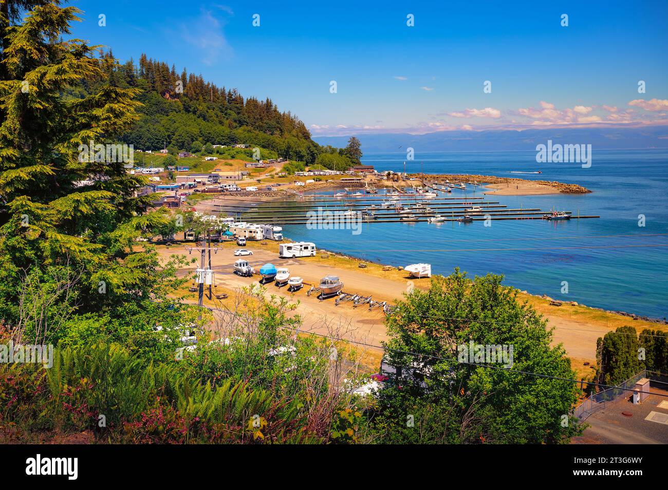 Aerial view of Sekiu Port with yachts, Washington State Stock Photo - Alamy