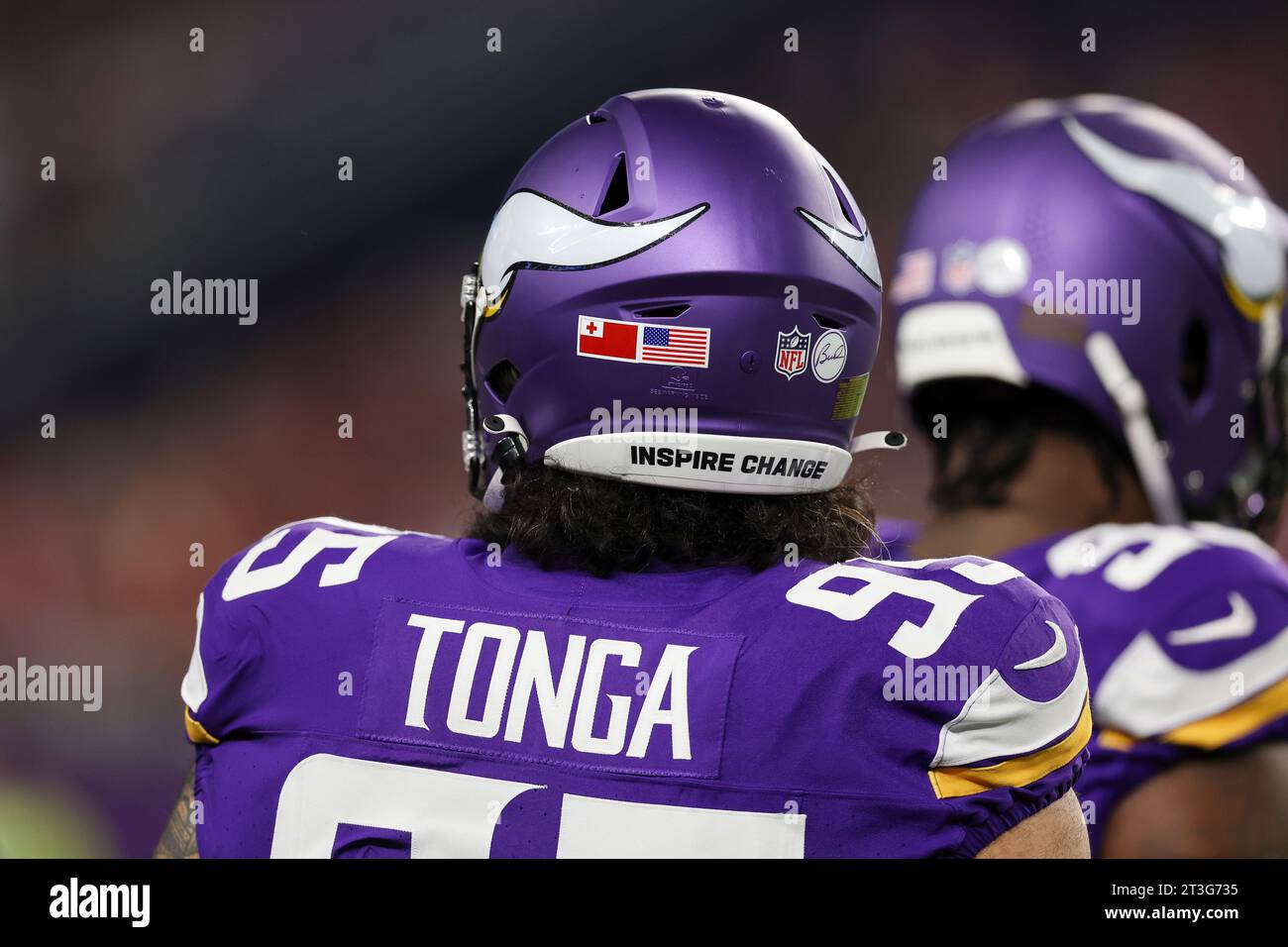 Minnesota Vikings defensive tackle Khyiris Tonga (95) has a dual flag ...