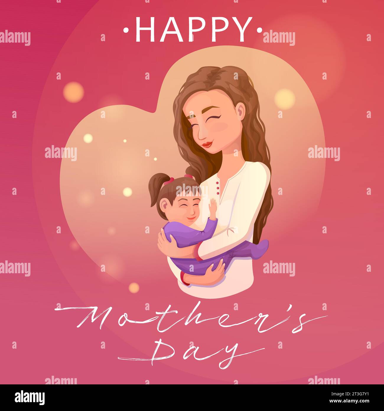 Happy Mothers day greeting with woman holding child smiling in heart ...