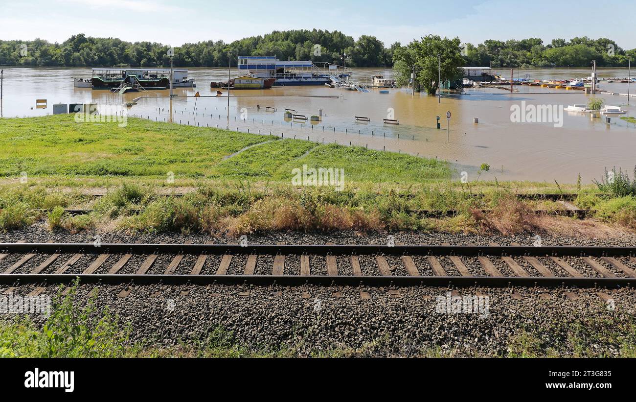 Flooded Park Under Water Natural Disaster View From Elevated Railroad ...