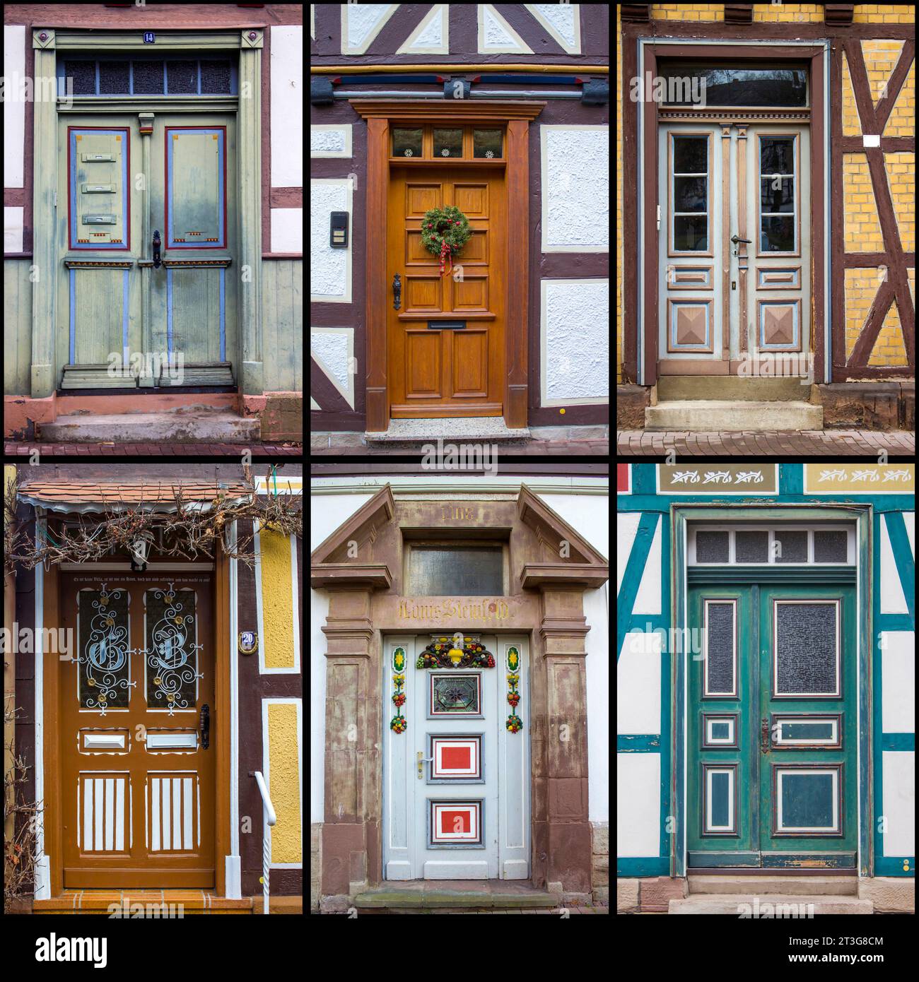 old doors of houses in Witzenhausen, Hessen, Germany - collage Stock ...