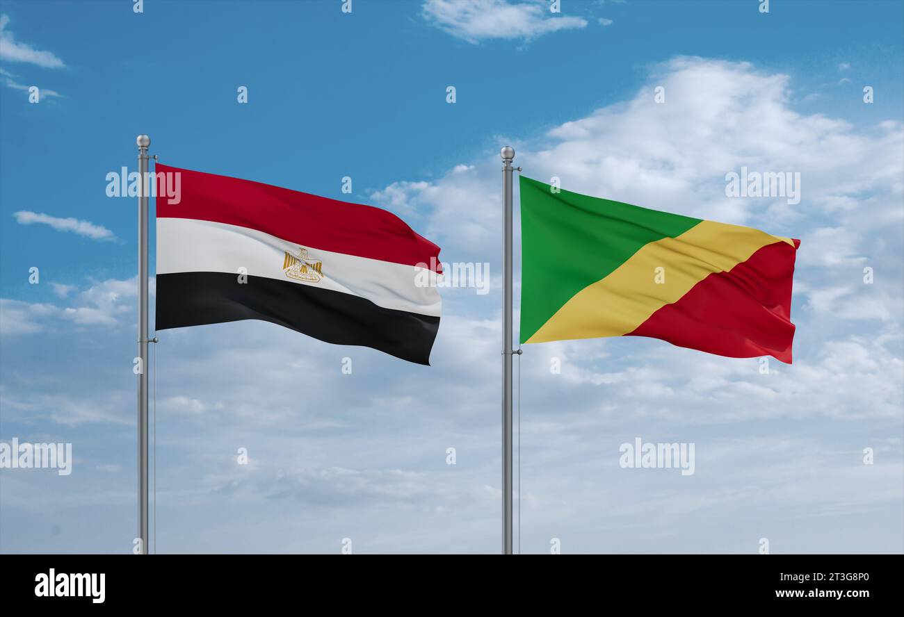 Republic of the Congo or Congo-Brazzaville and Egypt flags waving ...