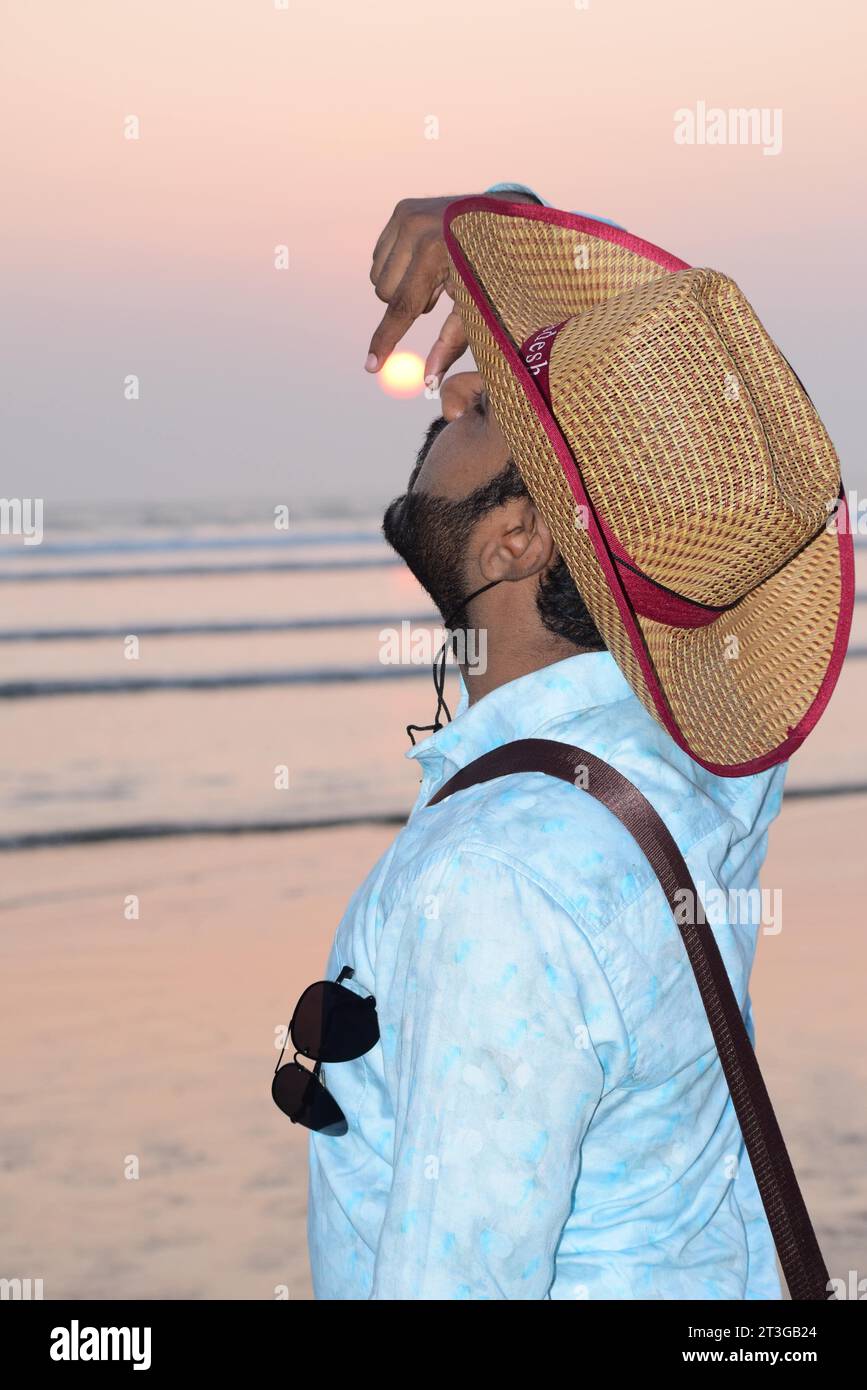 Sunshine Beach Sunset with Model Stock Photo - Alamy