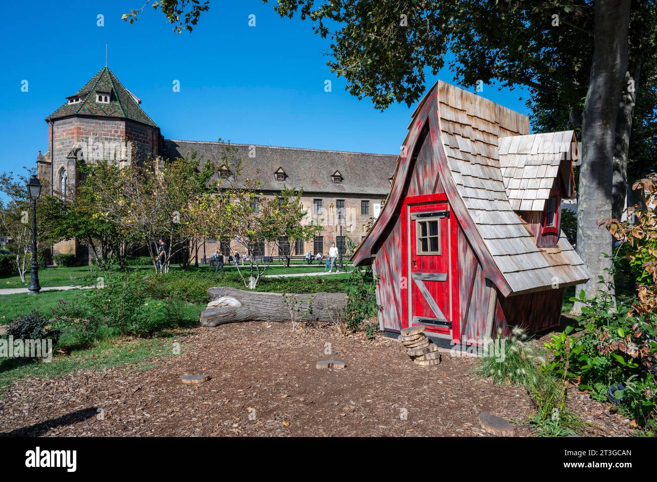 France, Haut Rhin, Colmar, witch's cabin installed at Place des ...