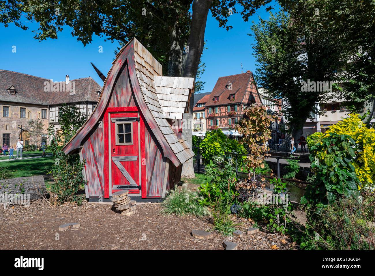France, Haut Rhin, Colmar, witch's cabin installed at Place des ...