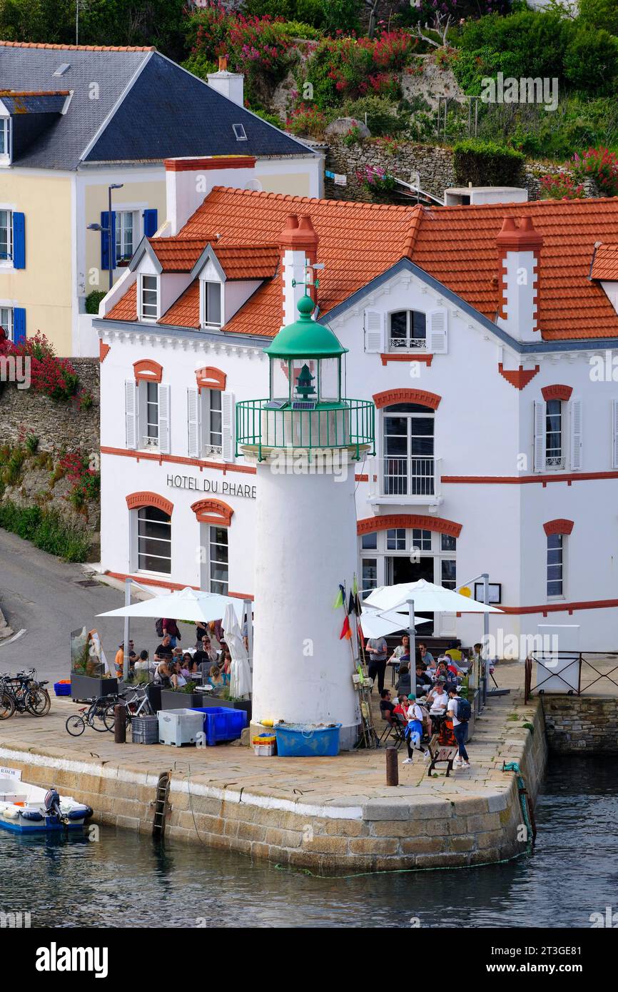 France, Morbihan, Belle Ile en Mer, Sauzon, the harbour, the lighthouse ...