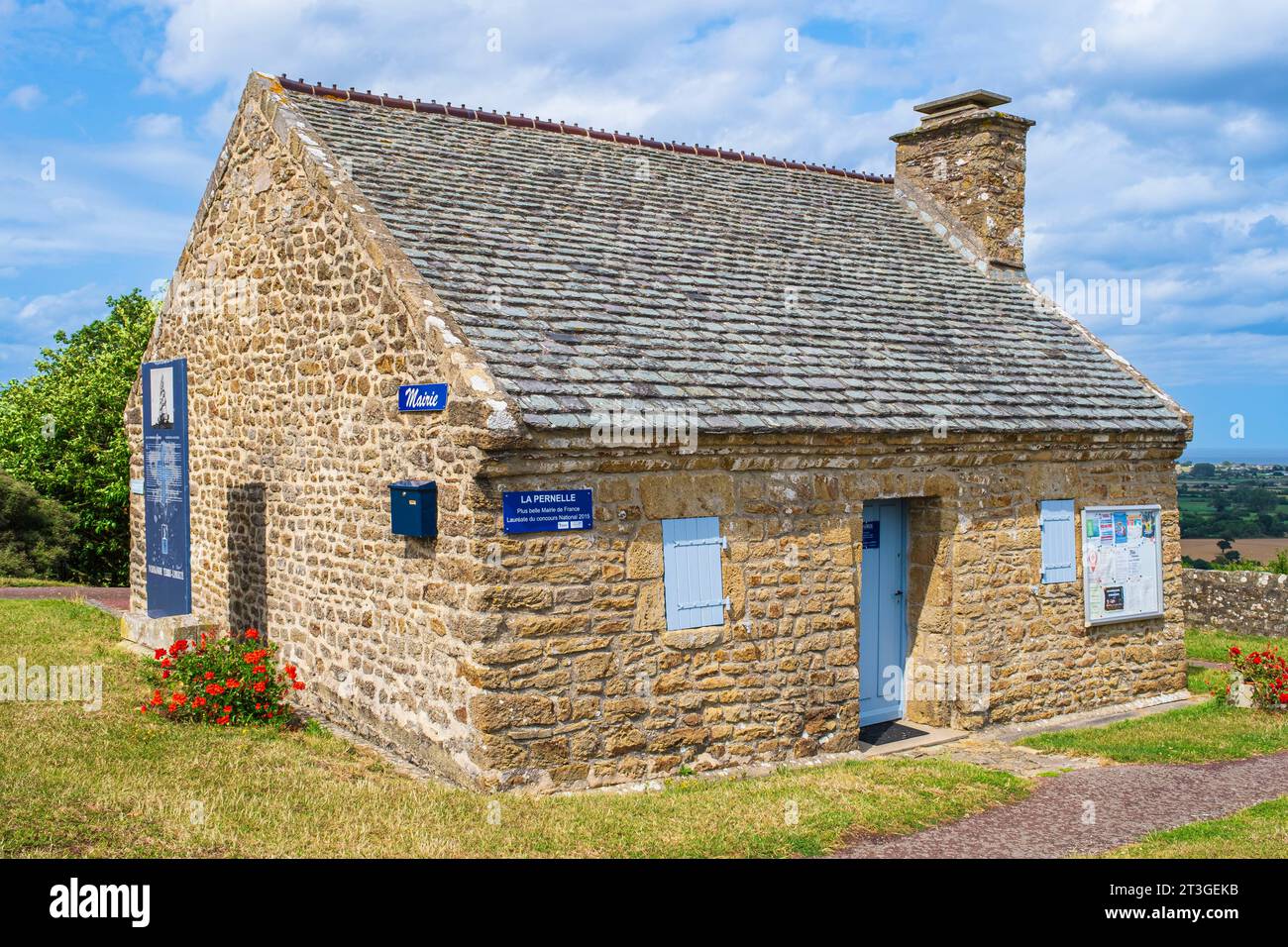 France, Manche, Cotentin, La Pernelle, the town hall located in a ...
