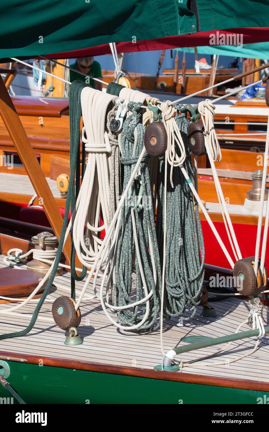 France, Var, Saint Tropez, the ropes neatly arranged to prepare for the ...