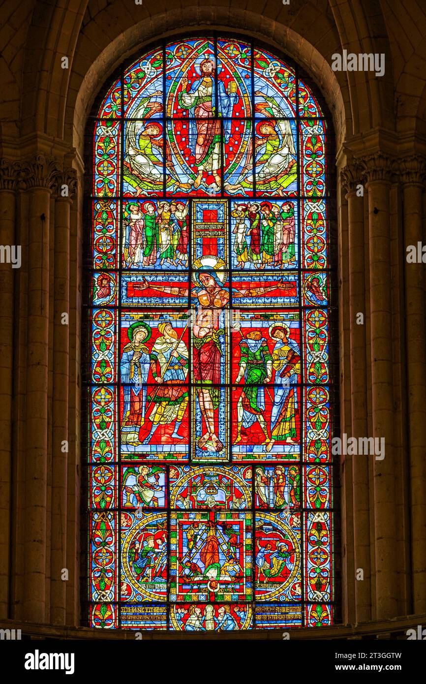 France, Vienne, Poitiers, Gothic St. Peter cathedral, stained glass of ...