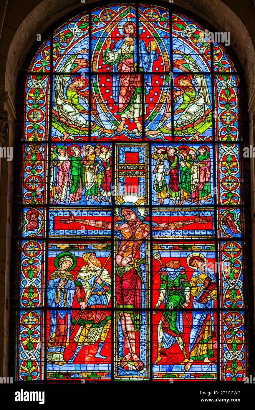 France, Vienne, Poitiers, Gothic St. Peter cathedral, stained glass of ...