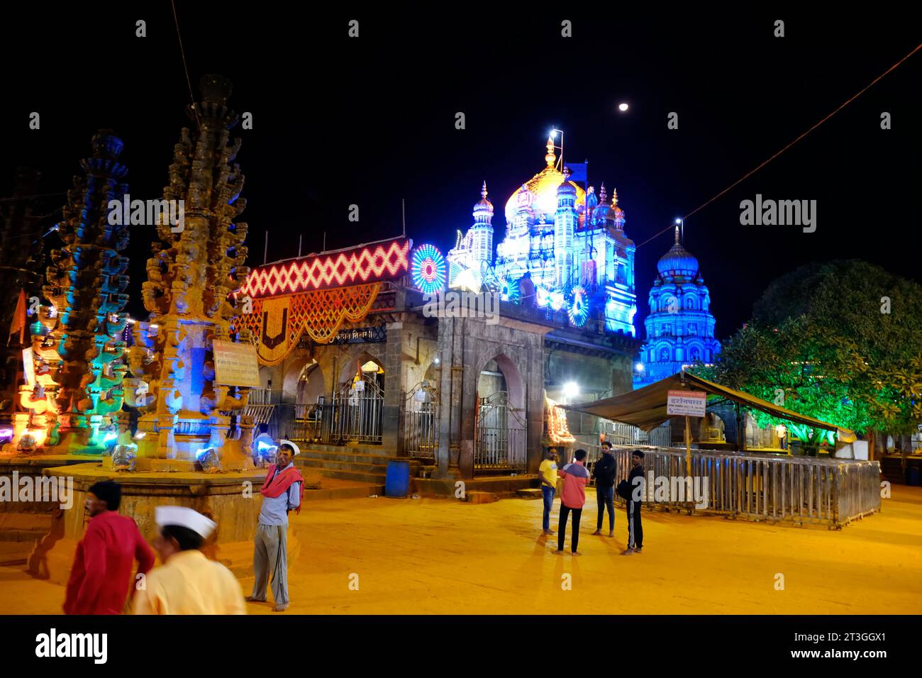 24 October 2023, Devotee at Jejuri fort, night Scene at Khandoba Temple ...
