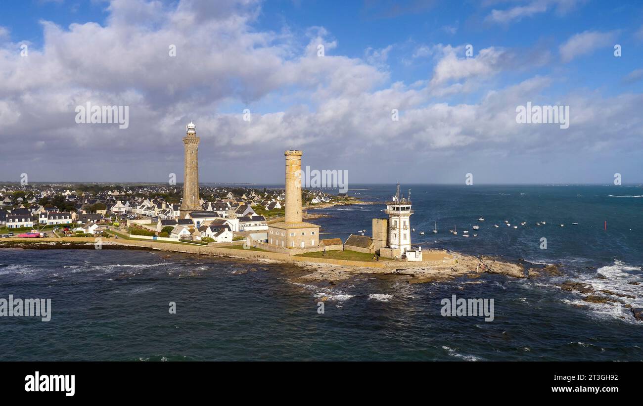 France, Finistere, Penmarch, St Pierre harbour, Eckmuhl lightouse, former lighthouse and ...