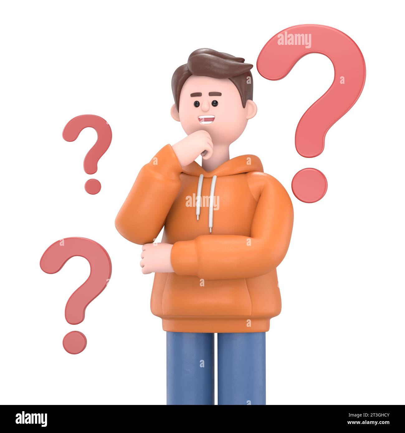 3D Illustration of smiling businessman Qadir doubts and questioning ...