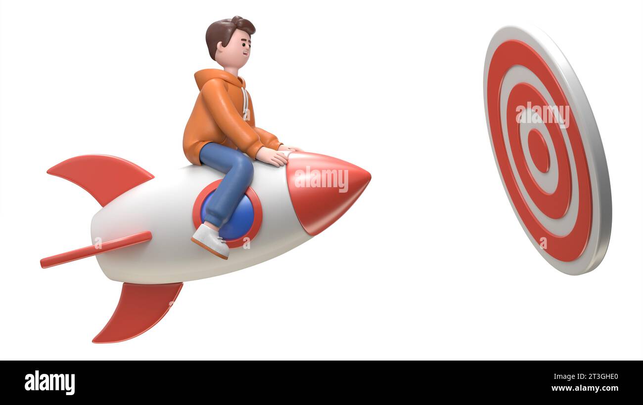 3D Illustration of smiling businessman Qadir flying forward with a ...