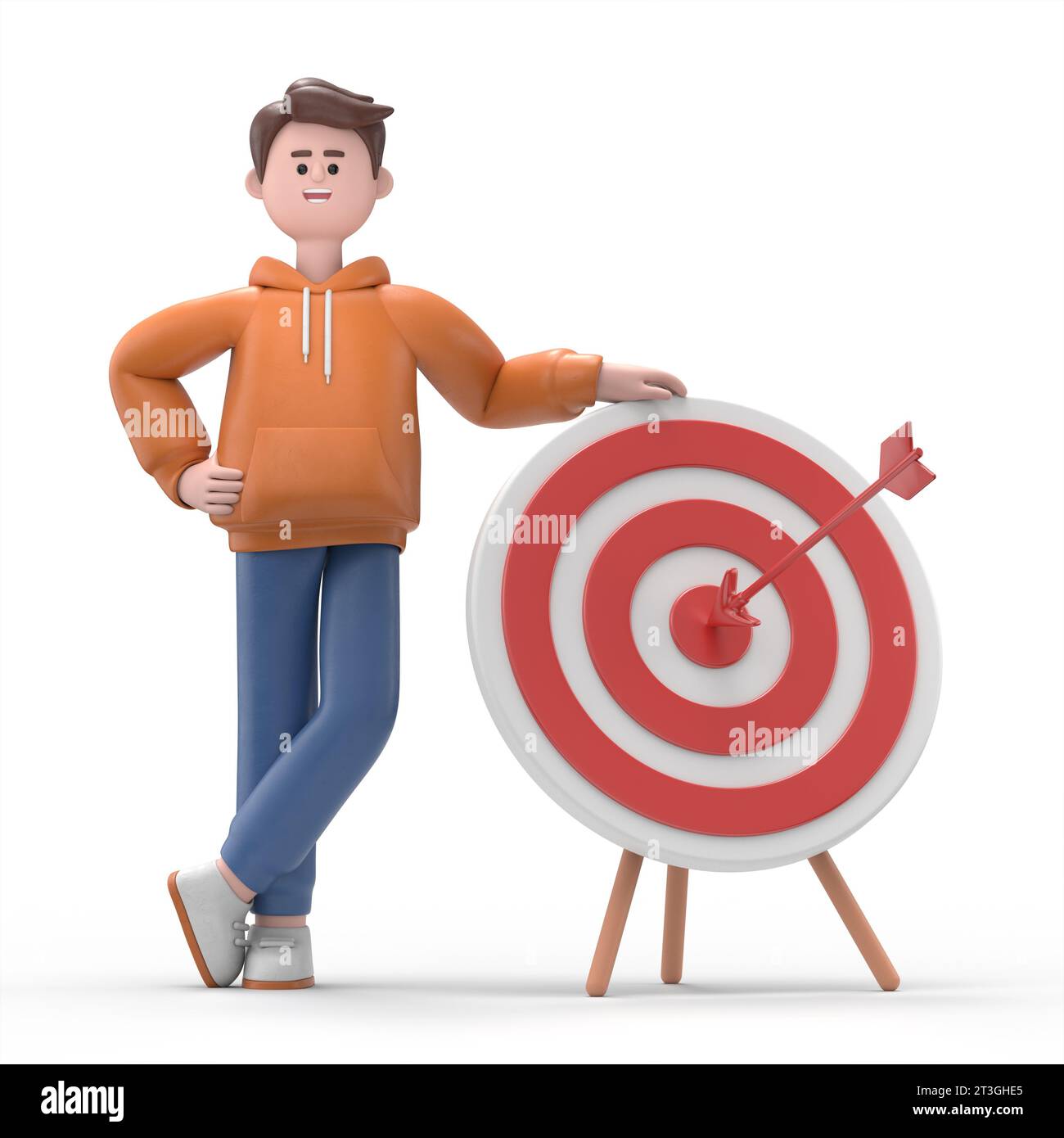 3D Illustration of smiling businessman Qadir standing holding dart ...