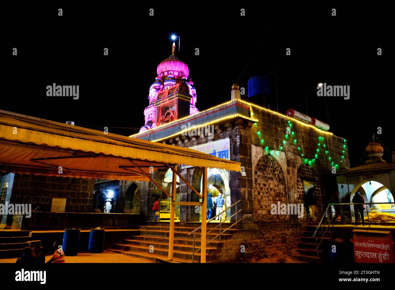 24 October 2023, Devotee at Jejuri fort, night Scene at Khandoba Temple ...