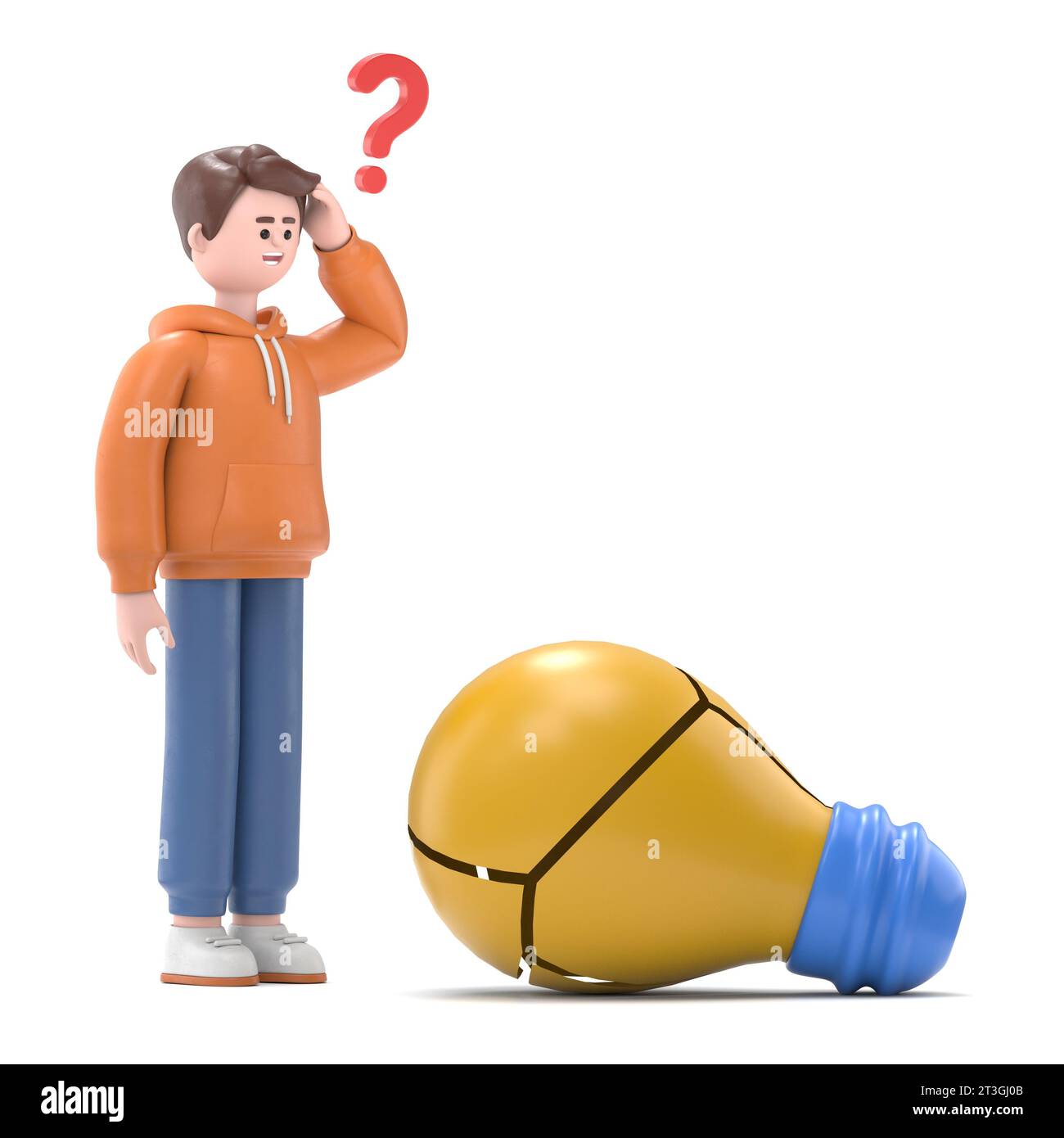 3D illustration of male guy Qadir, question, paragraph and bulb.3D ...