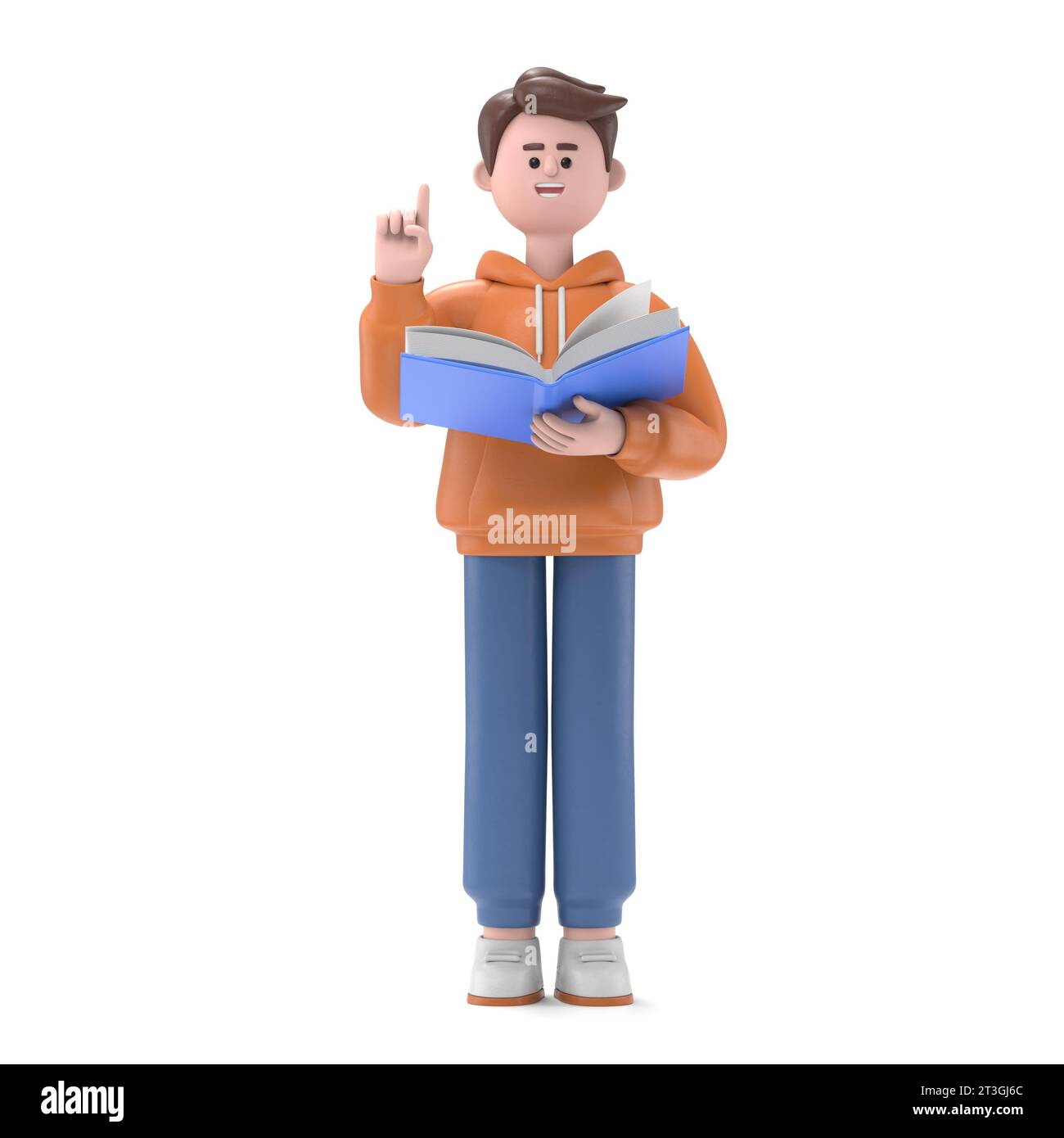 3D illustration of male guy Qadir with reading a book.3D rendering on ...