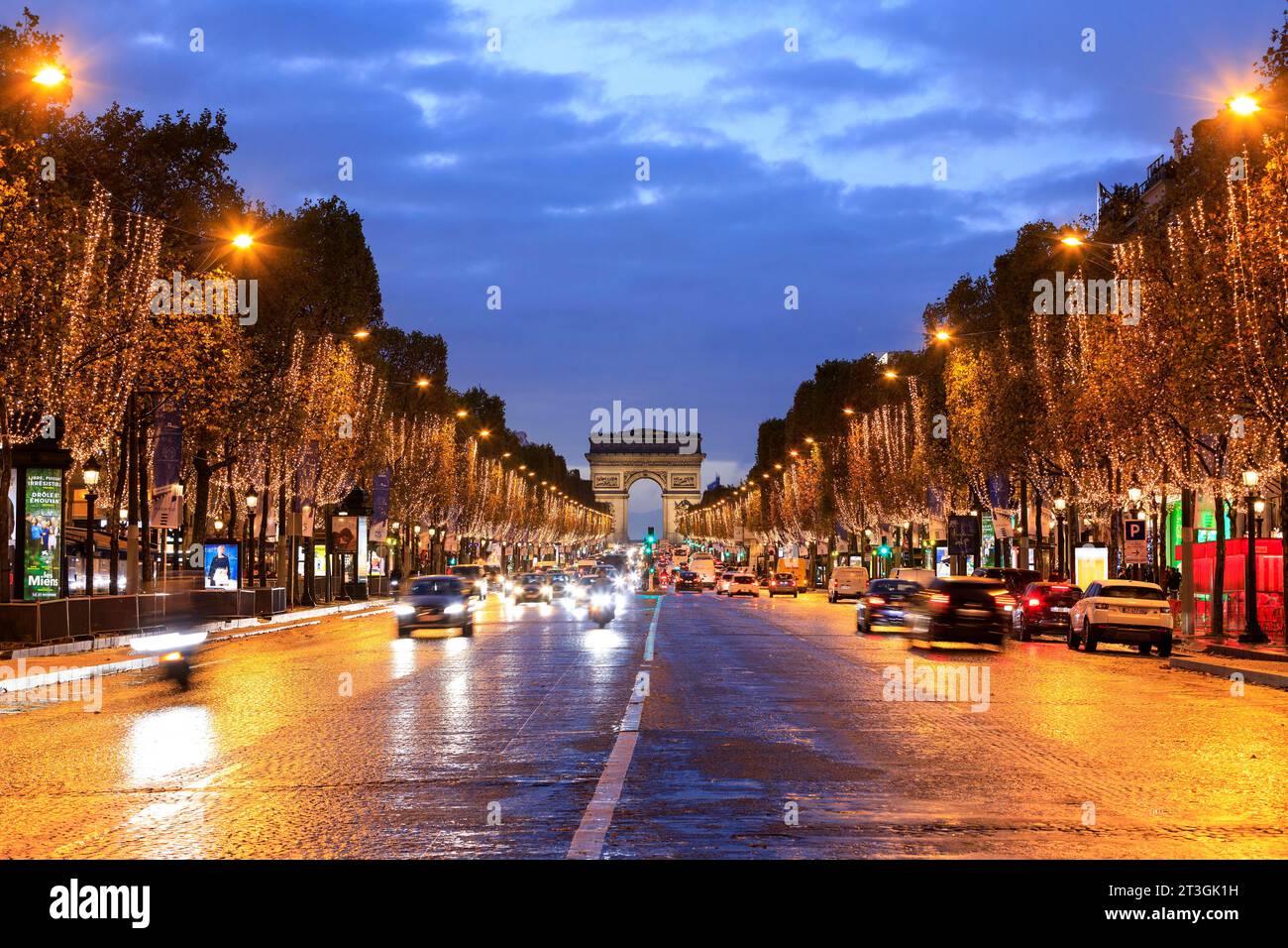 France, Paris, The Champs Elysees, Christmas illuminations by Blachere ...