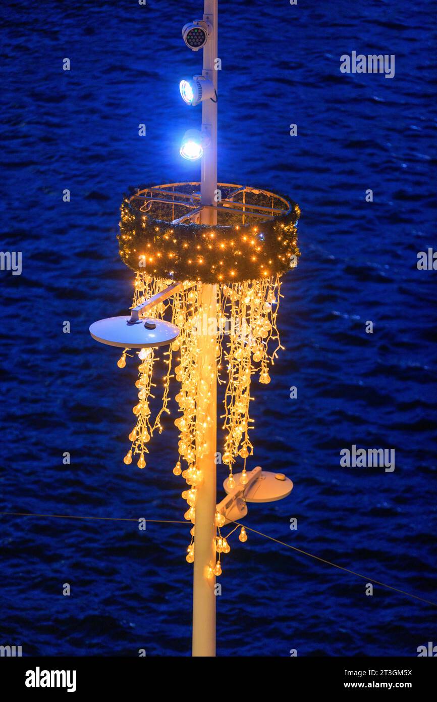 France, Var, Saint Tropez, port, Christmas decoration by Blachere ...