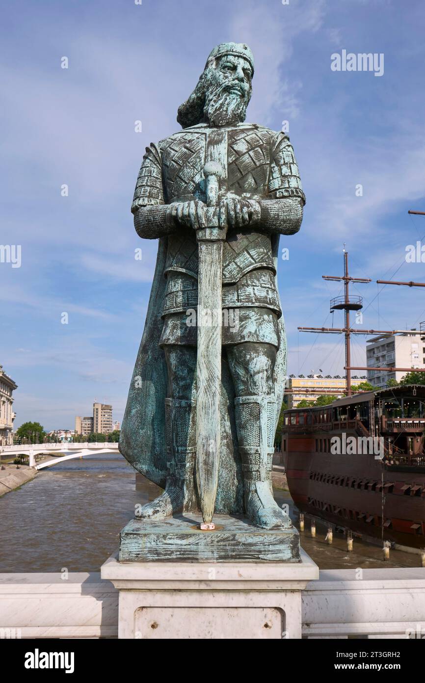 North Macedonia, Skopje, one of the 28 statues that adorn the Bridge of ...
